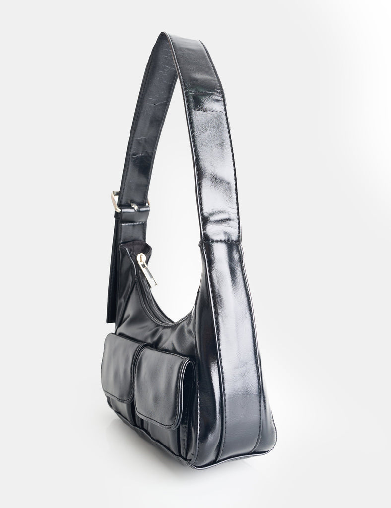 Ronda Black Pocket Detail Shoulder Bag | Public Desire