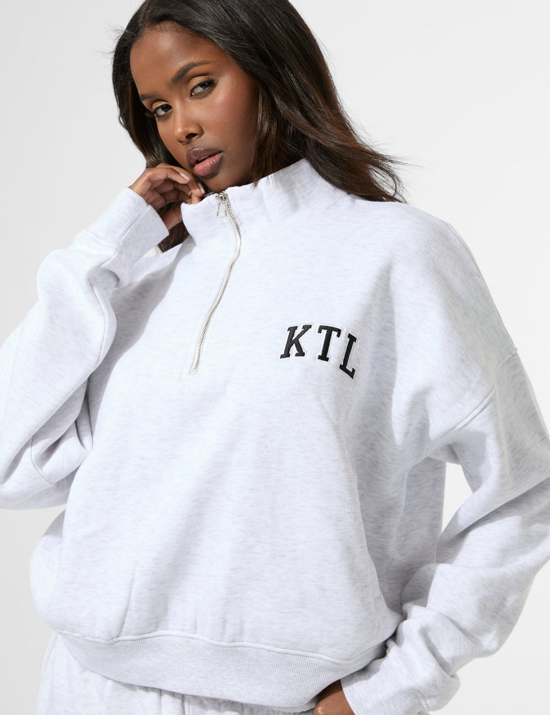 Ktl Logo Oversized Quarter Zip Sweatshirt Light Grey Marl | Public Desire