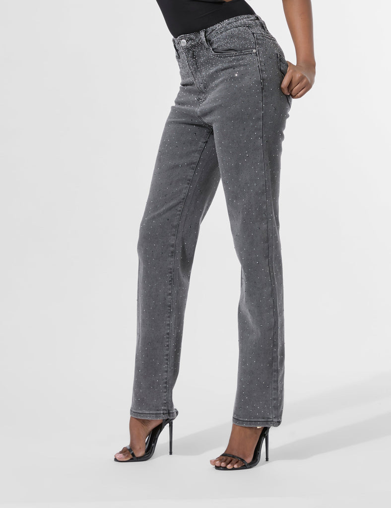 Straight Leg Stretch Stud Detail Black Jeans | Public Desire