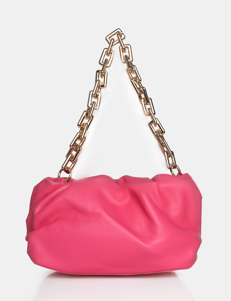 The Gossip Pink Chain Pouch Ruched Bag | Public Desire