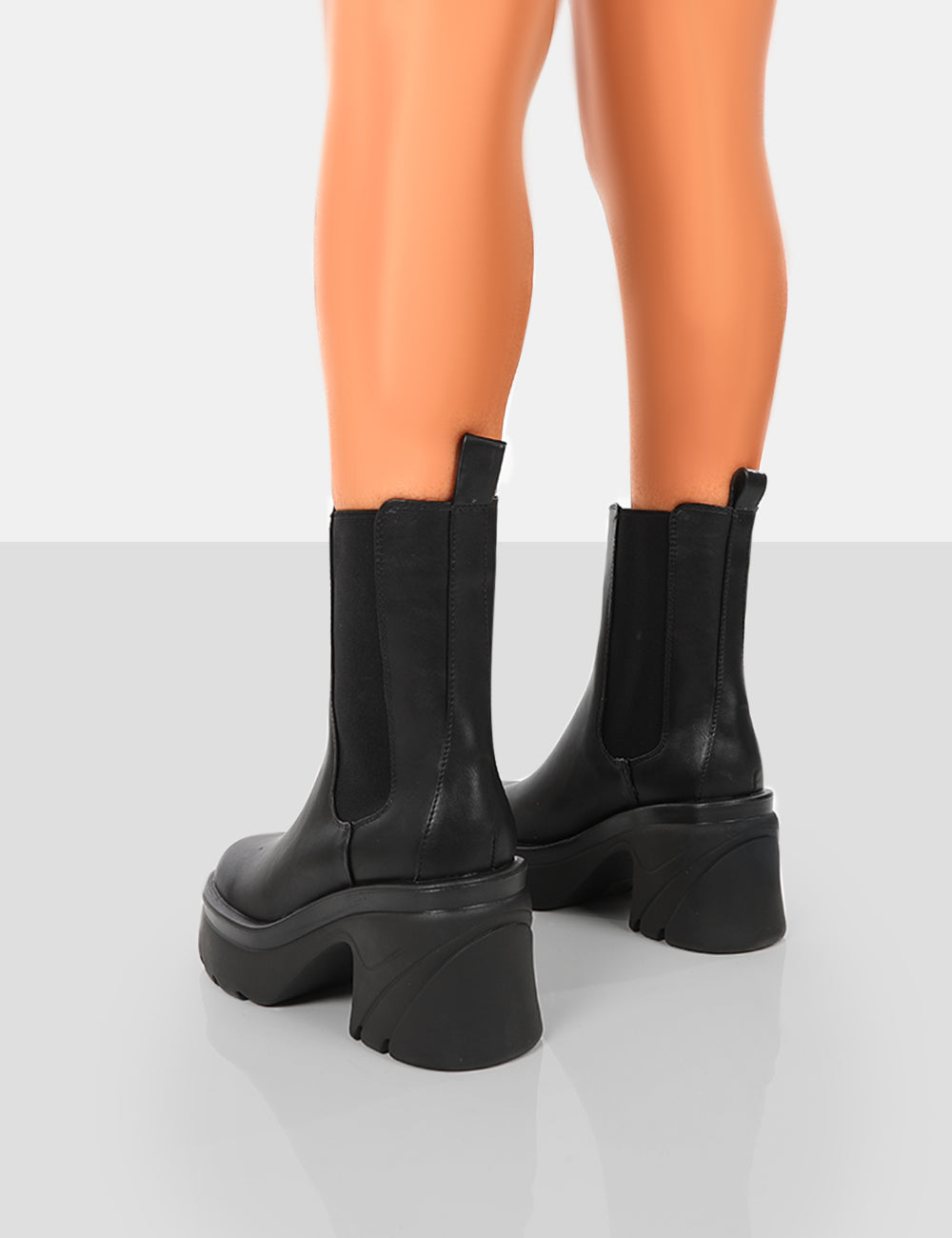 Step Up Wide Fit Black Drench PU Heeled Ankle Boots | Public Desire