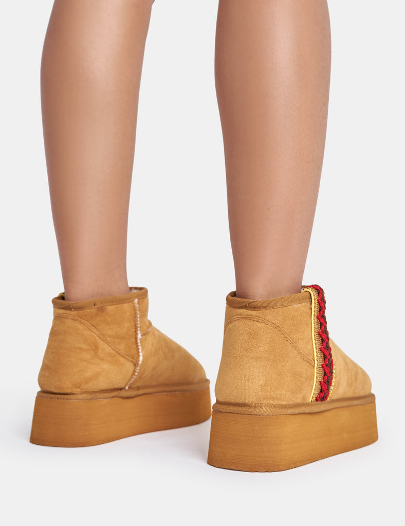 Snowfall Aztec Trim Ankle Platform Boots | Public Desire